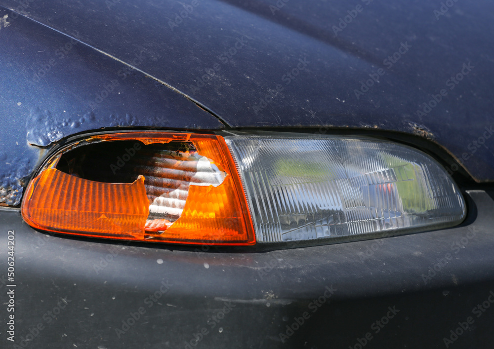 A broken right turn signal of a passenger car. Accident a car accident ...
