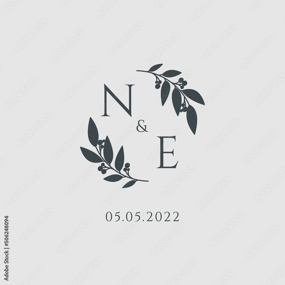Letter NE elegant wedding monogram logo design Stock Vector | Adobe Stock