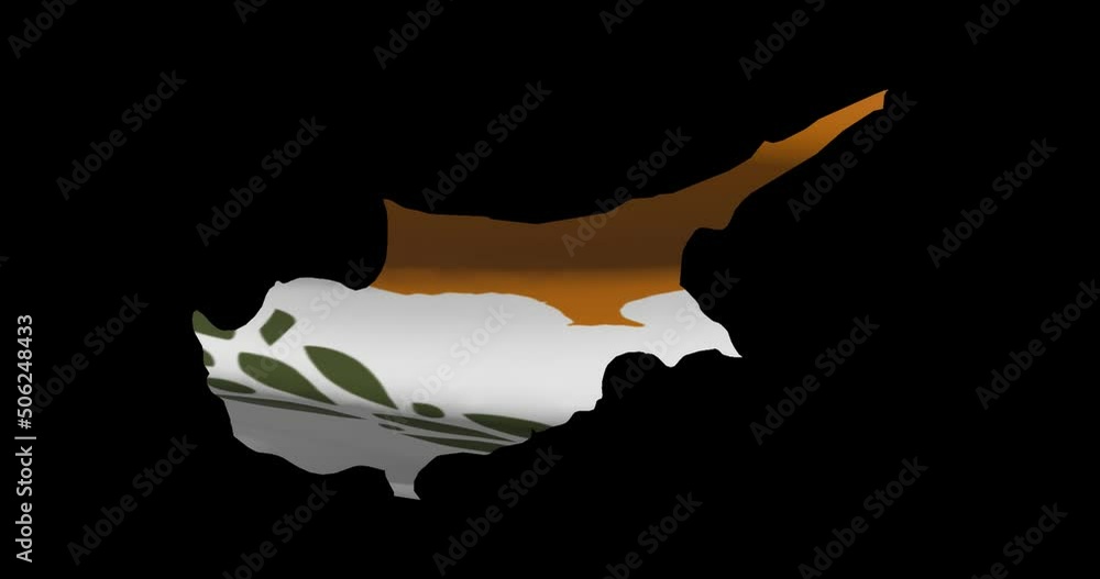 Cyprus national flag on map outline, waving animation. 4K alpha channel ...