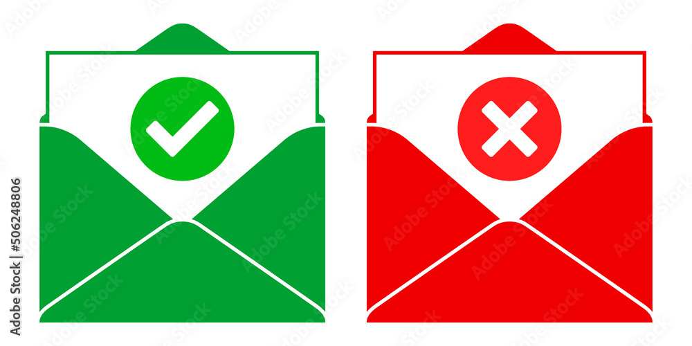 Positive and negative mail concept vector icons, with a green checkmark ...