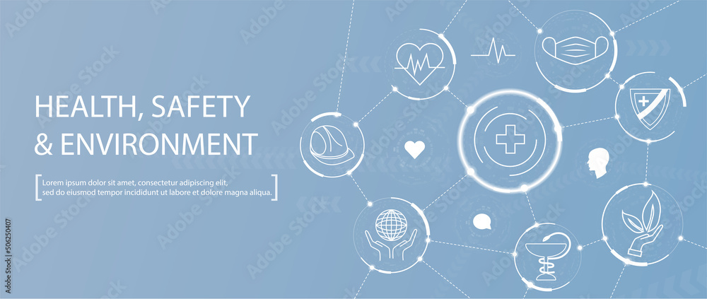 Health Safety Environment Icon Set and Web Header Banner. HSE ...