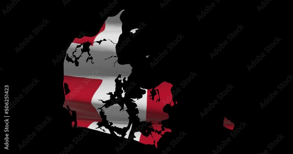 Denmark national flag on map outline, waving animation. 4K alpha ...