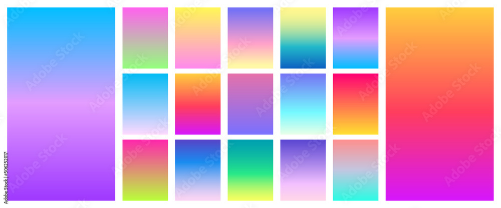 Soft sunset color gradient background set. Vector screen design for ...