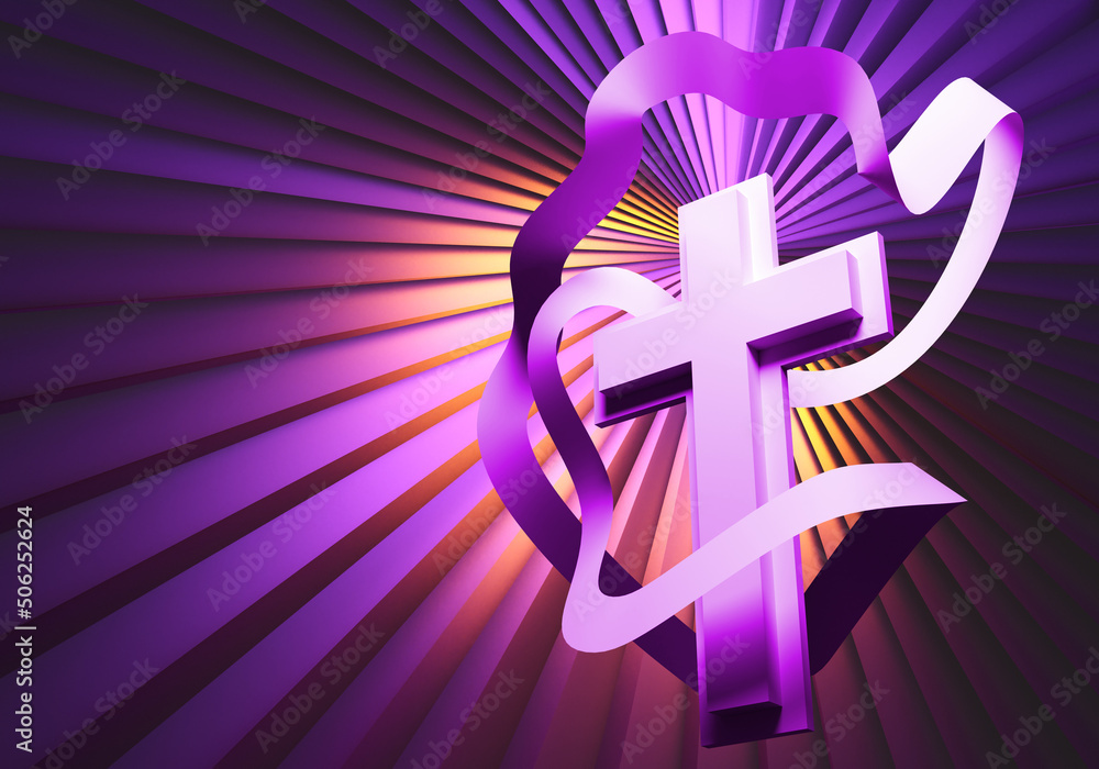 Catholic cross. Catholic religion symbol with abstract ribbon ...