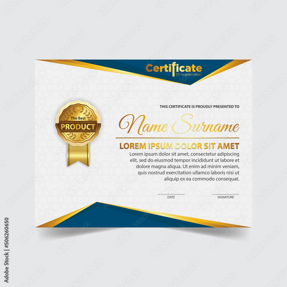 Award template certificate, gold color and gradient. Contains a modern ...