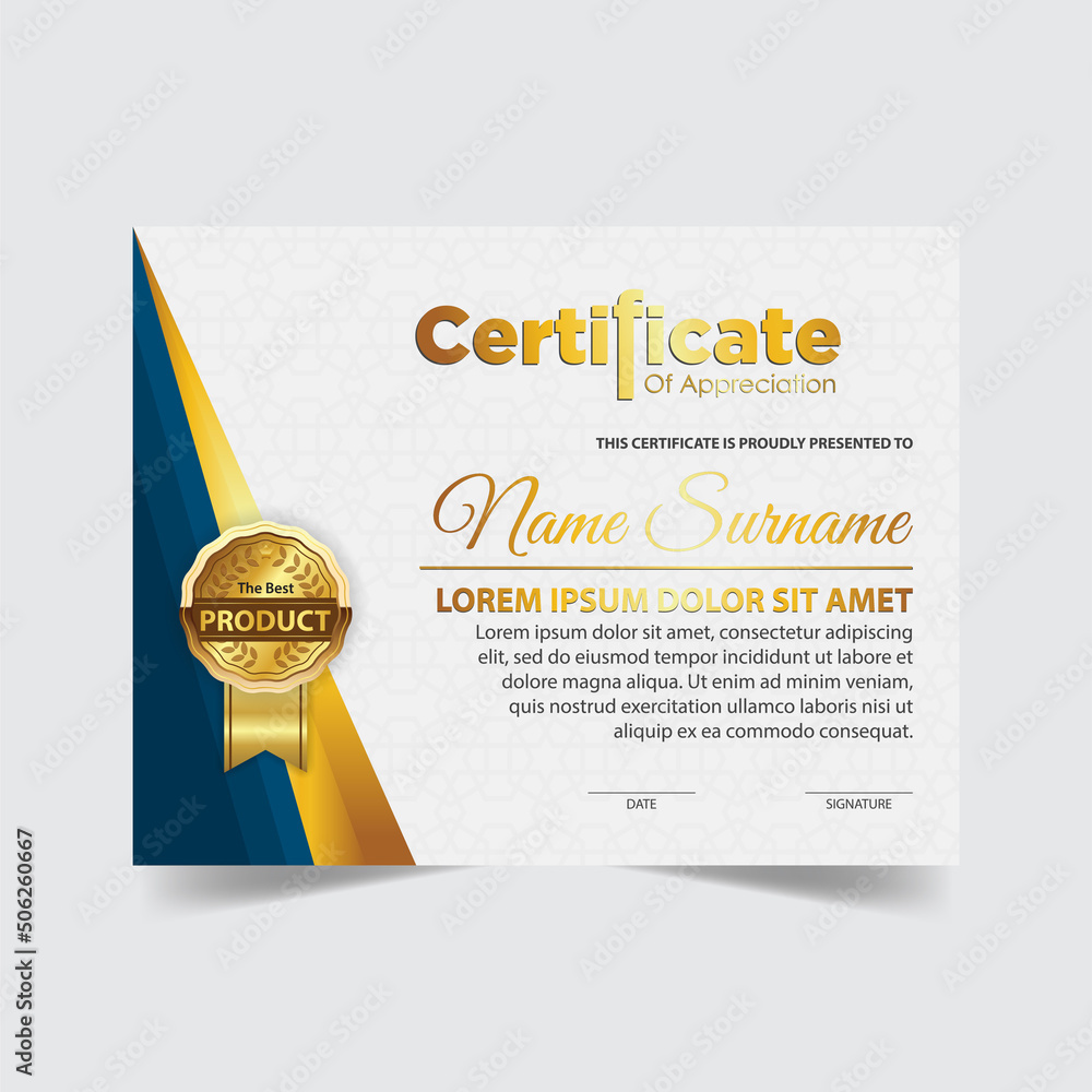 Award template certificate, gold color and gradient. Contains a modern ...