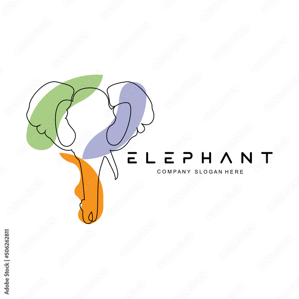 Elephant line logo design protected animal sketch vector illustration ...