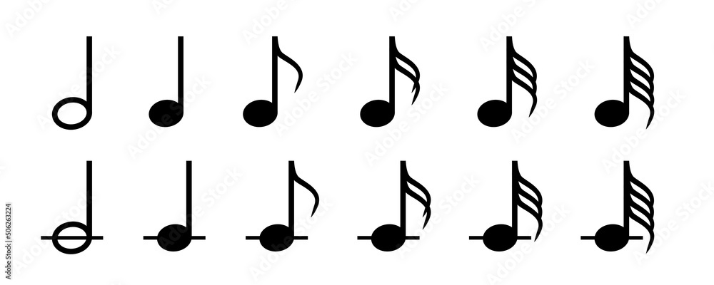 Musical notes shapes set. Music notes icons. Black isolated music notes ...