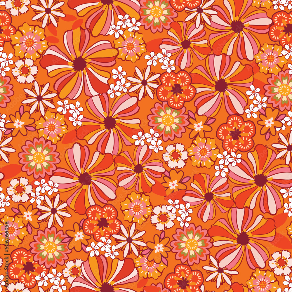 Colorful Groovy flowers seamless pattern vector illustration, hippie ...