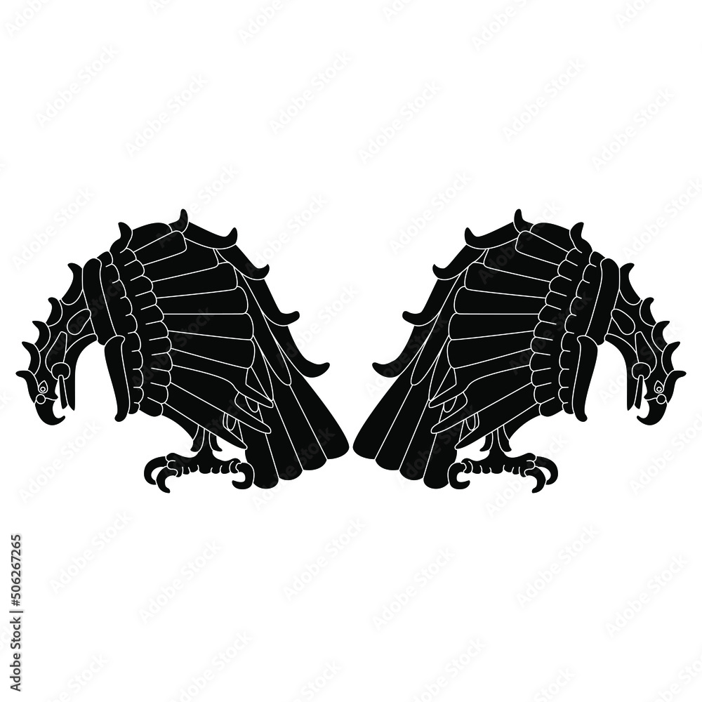 Symmetrical animal design with two stylized perched eagle birds. Native ...