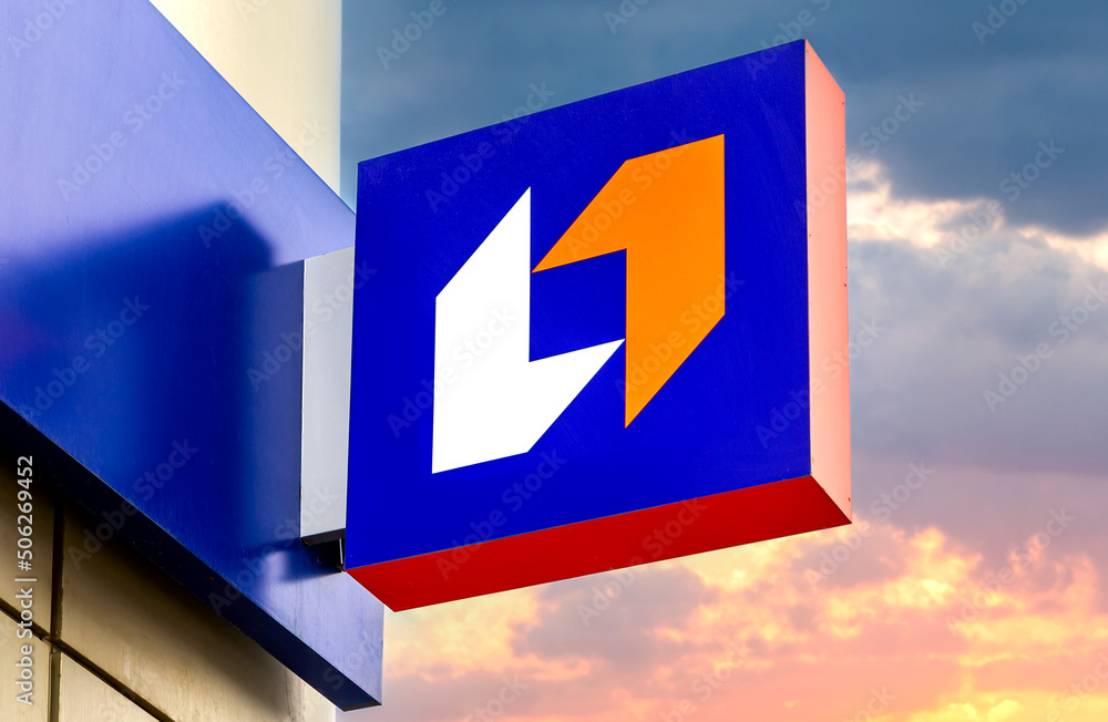 Russian PSB bank logo against the colorful sky Stock Photo | Adobe Stock