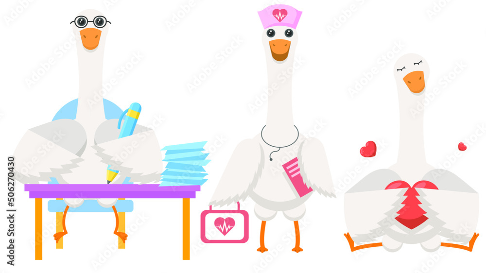 Set Abstract Collection Flat Cartoon Different Animal Birds Goose ...