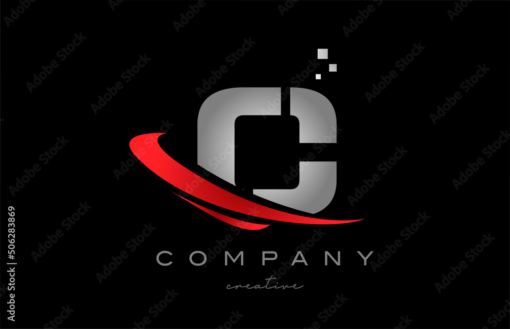 red swoosh C alphabet letter logo icon with grey color. Design suitable ...