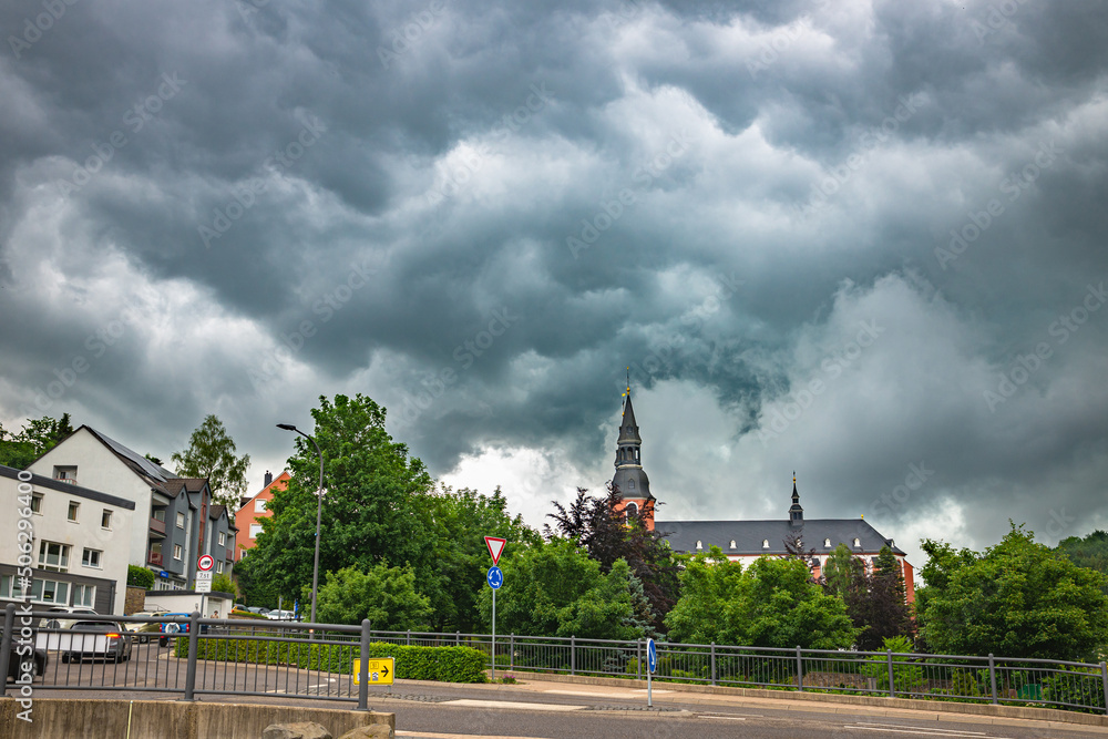 Chaotic sky over the town of Prüm after the passage of a supercell ...