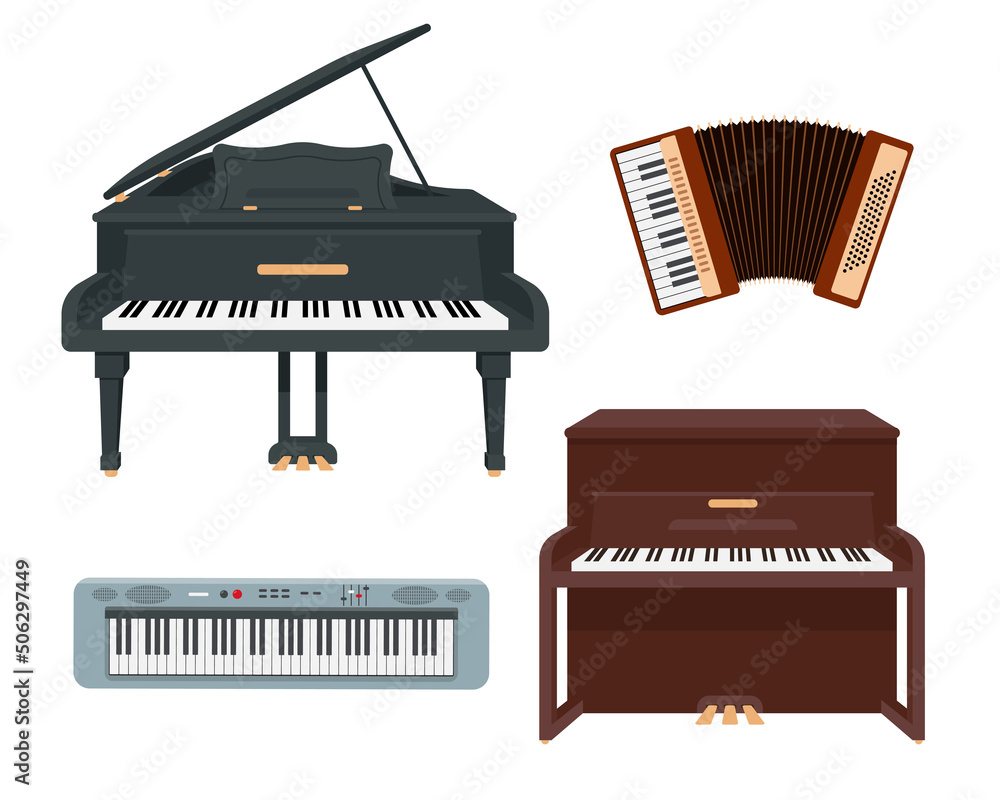 Classical keyboard musical instruments isolated on white background ...