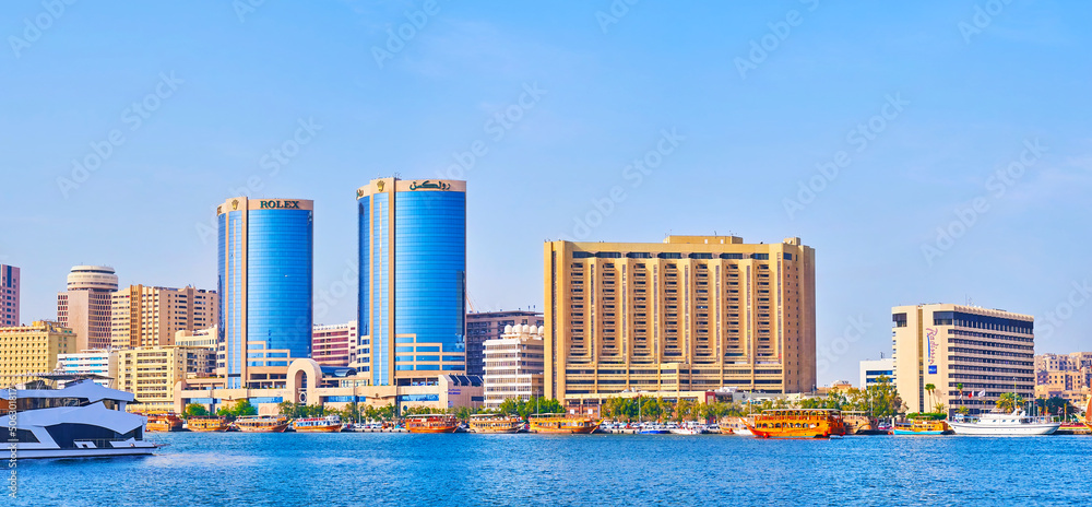 Panorama of Deira skyline with iconic Deira Twin Towers, on March 1 in ...