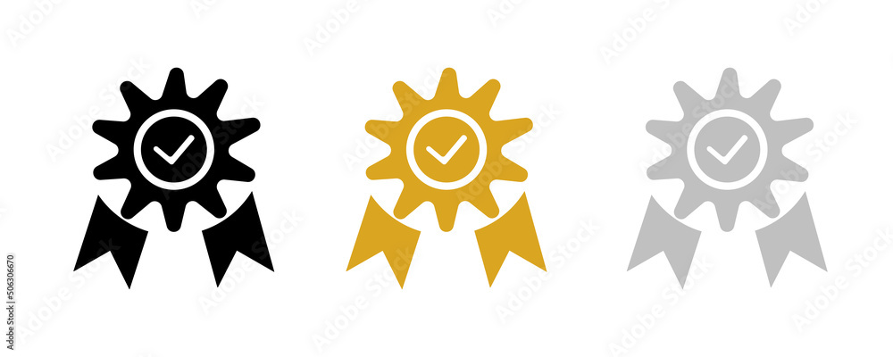 Premium Quality labels gold, silver and blackisolated on white ...