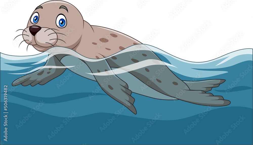 Cartoon sea lion swimming in the ocean Stock Vector | Adobe Stock