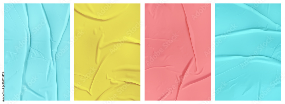Set of wrinkled paper templates. wet blank paper for poster and text ...