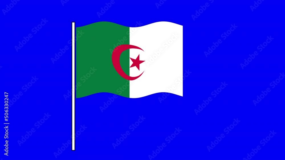 Algerian flag waving. Blue green screen. Isolated. Algeria flag ...