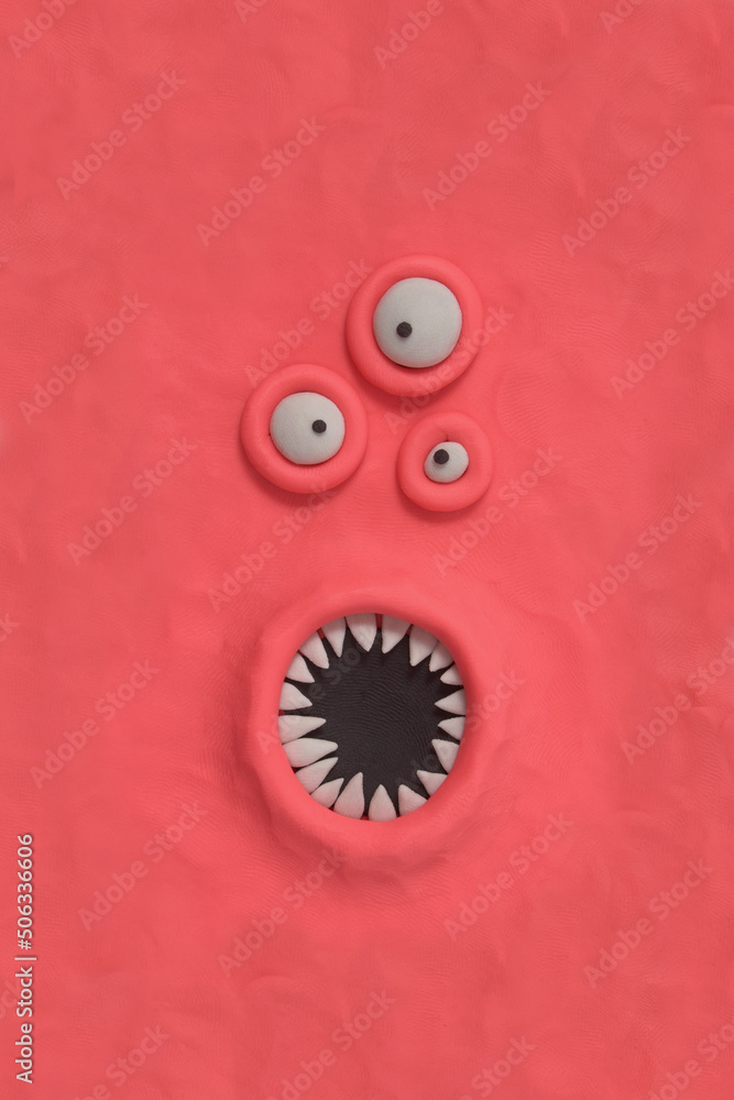 Monster with three ugly eyes and a mouth with sharp teeth, fabulous ...