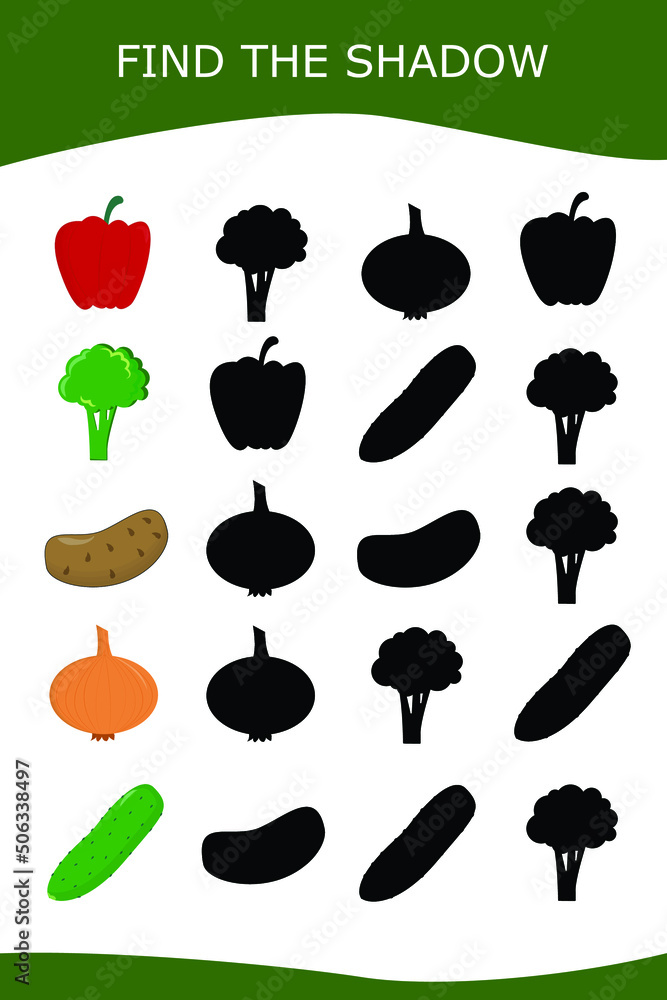 Find a shadow vegetables. Preschool worksheet, kids activity worksheet ...