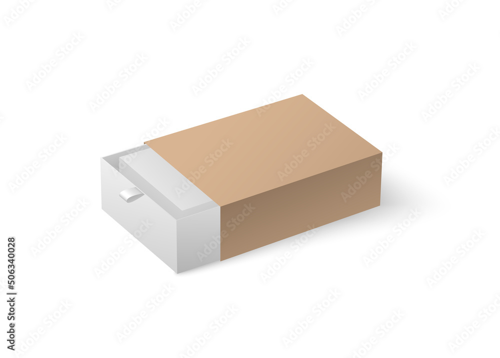 Beige, brown open box slider, mockup, on white background vector ...