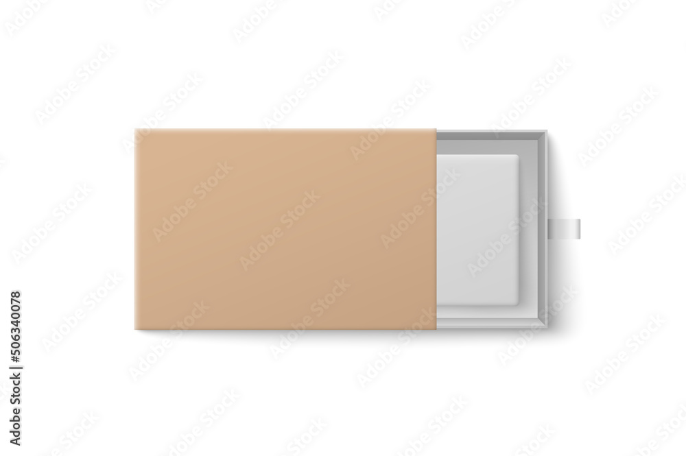 Open cardboard slide box with ribbon, realistic 3d vector illustration ...