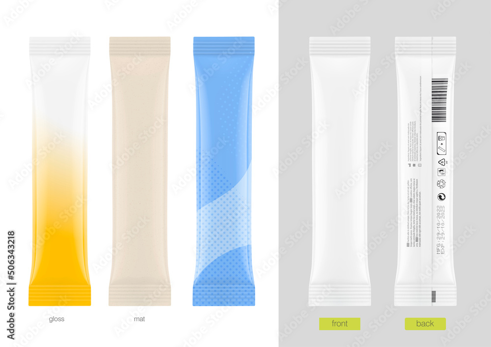 Realistic stick pack sachet mockup for food, cosmetic, pharmacy and ...
