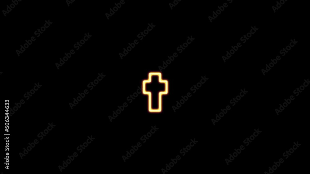 Neon sign of glowing cross symbol Motion graphics background animation ...