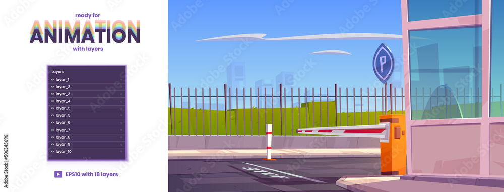 Automatic car barrier to security parking with checkpoint. Vector ...