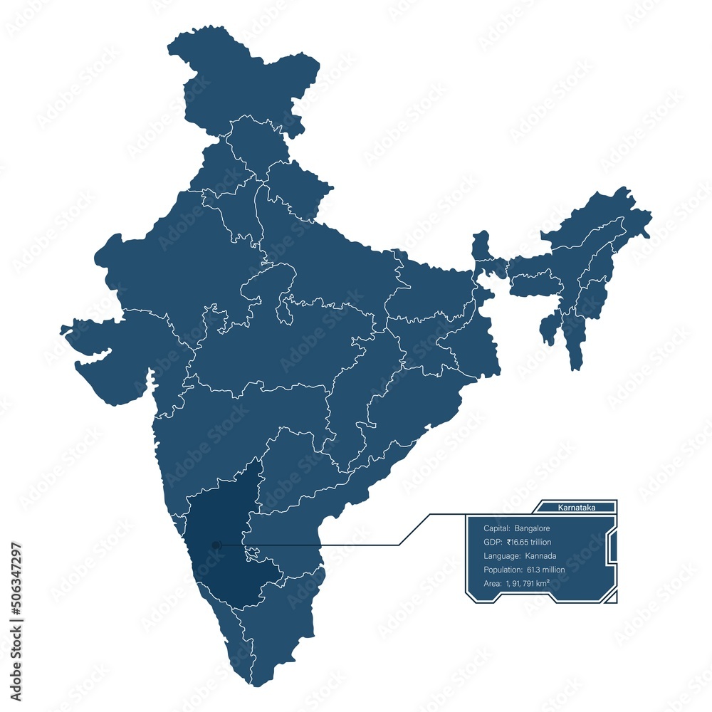 Karnataka highlighted on indian map with holographic dialog box ...