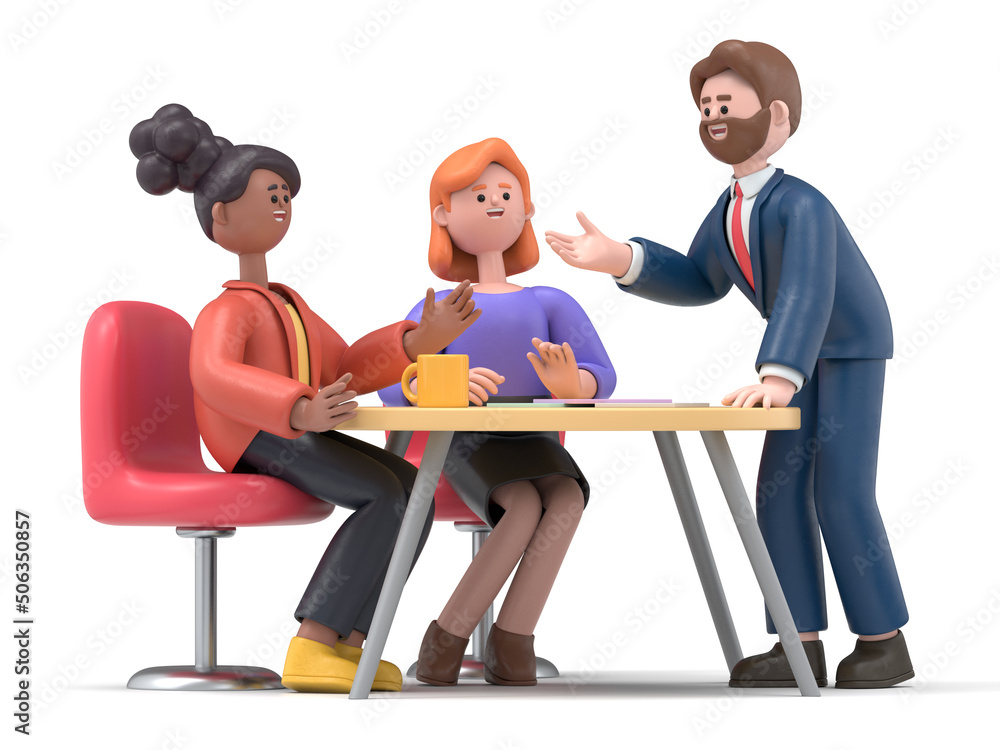 3D illustration of business people having casual discussion during ...