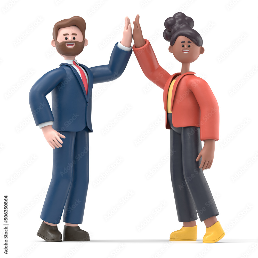 3D illustration of cartoon characters informal greeting. Happy cheerful ...