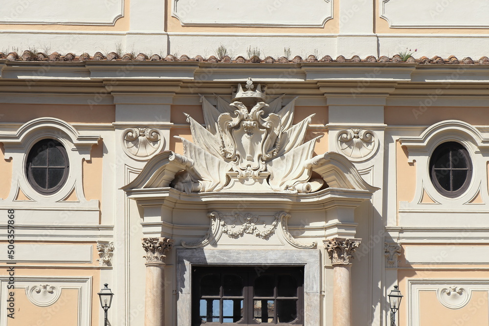 Sculpted Detail Above an Entrance with Eagles, Flags and Colonna Family ...
