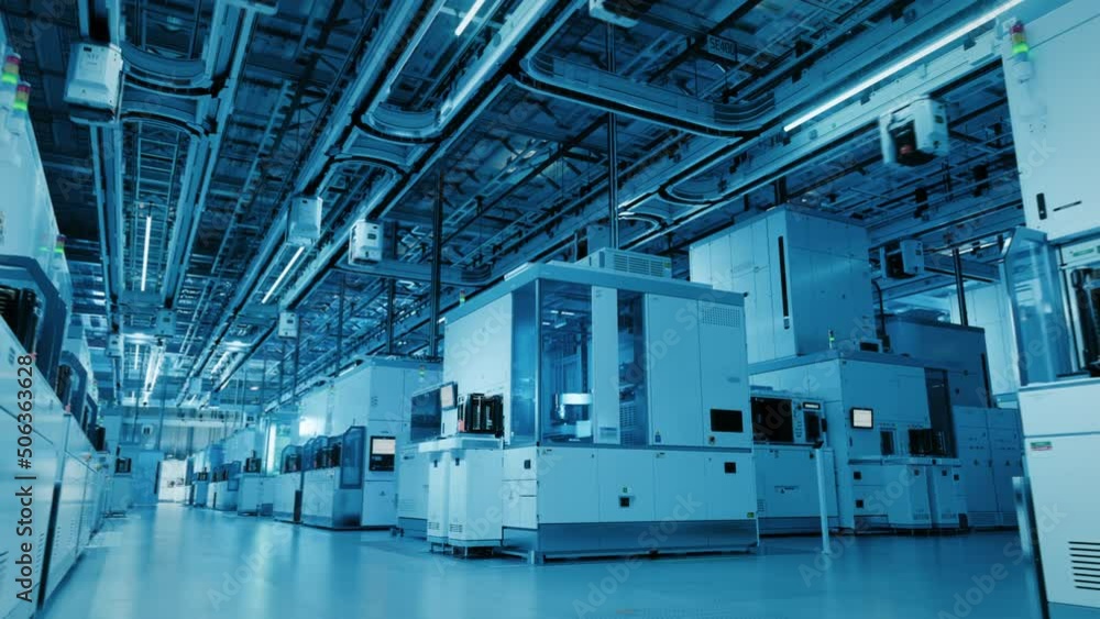 Wide Shot Inside Advanced Semiconductor Production Factory Cleanroom ...