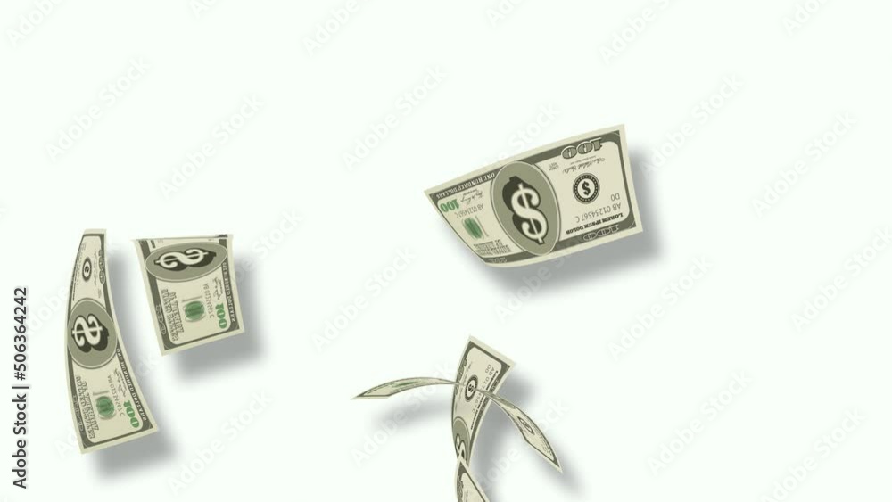 Vidéo Stock 100 dollar bills falling on the white screen animation ...