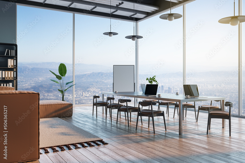 Contemporary loft office interior with furniture, equipment and ...