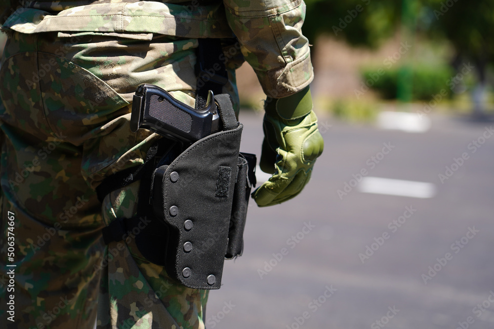 Foto de Military training. Soldier participates in a shooting training ...