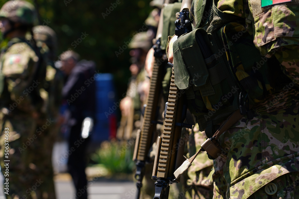 Portuguese Army uniform worn by soldiers in a military base. Flag of ...