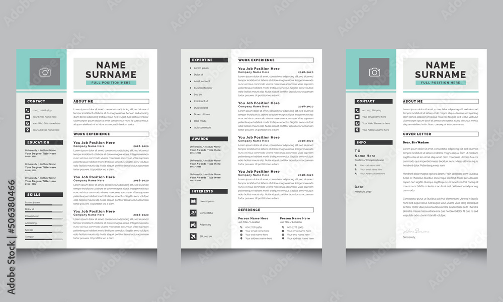 Modern Resume Layout Kit White Minimalist Creative CV Template design ...
