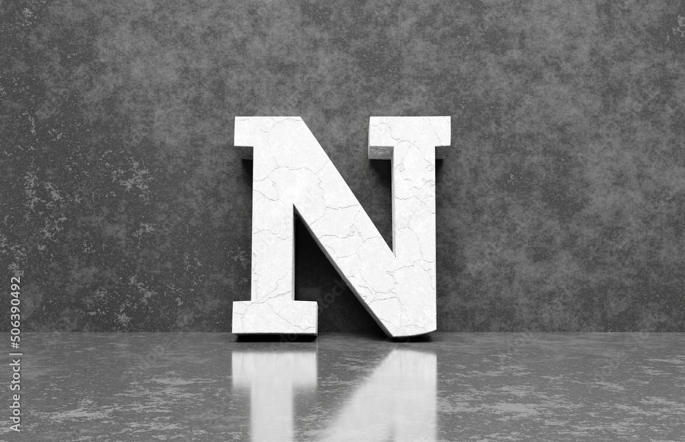 White stone letter N on concrete wall an floor background series 3D ...
