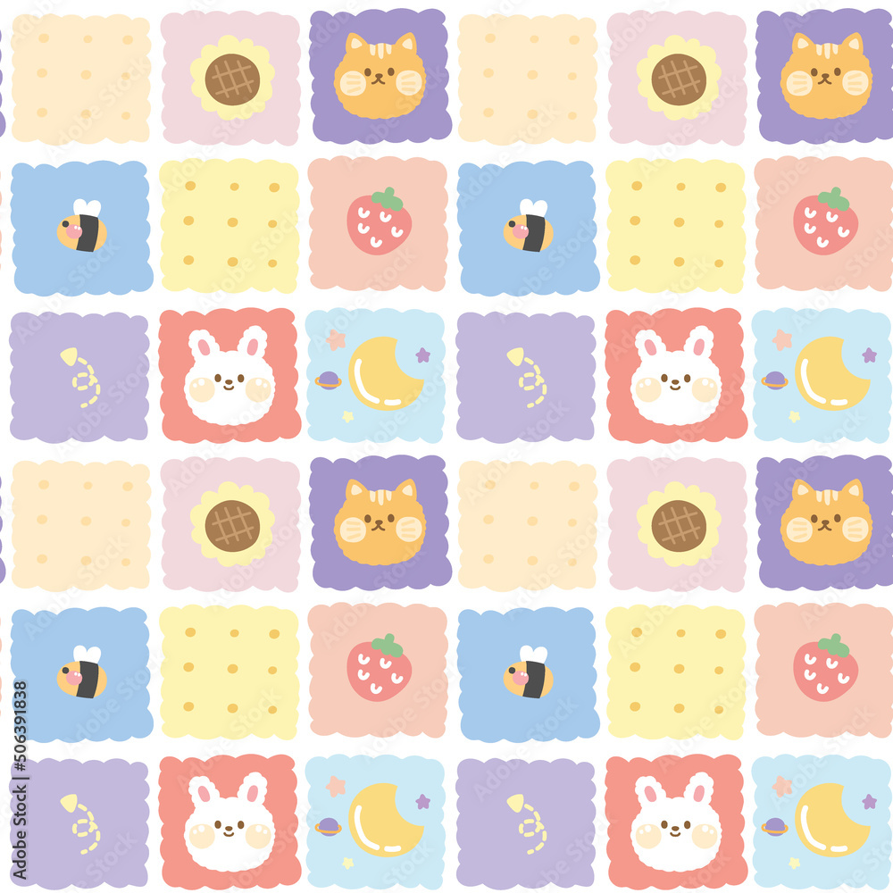 Repeat.Seamless pattern of cute animal in colorful rectangular on white ...