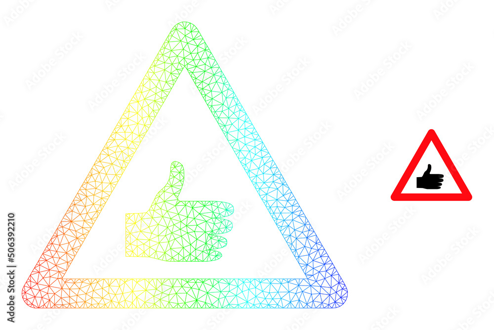Spectrum colored net thumb up warning. Vector model created from thumb ...