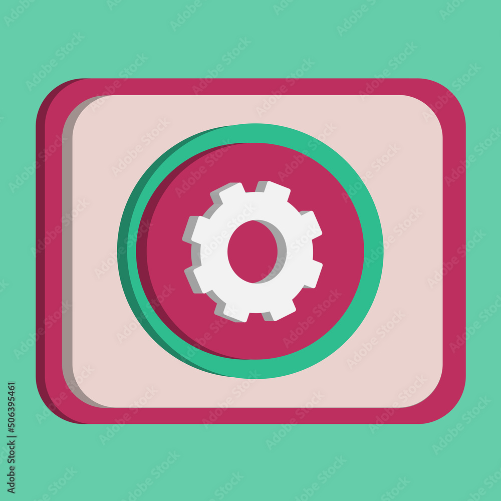 3D setting gear icon icon button vector with turquoise and pink ...