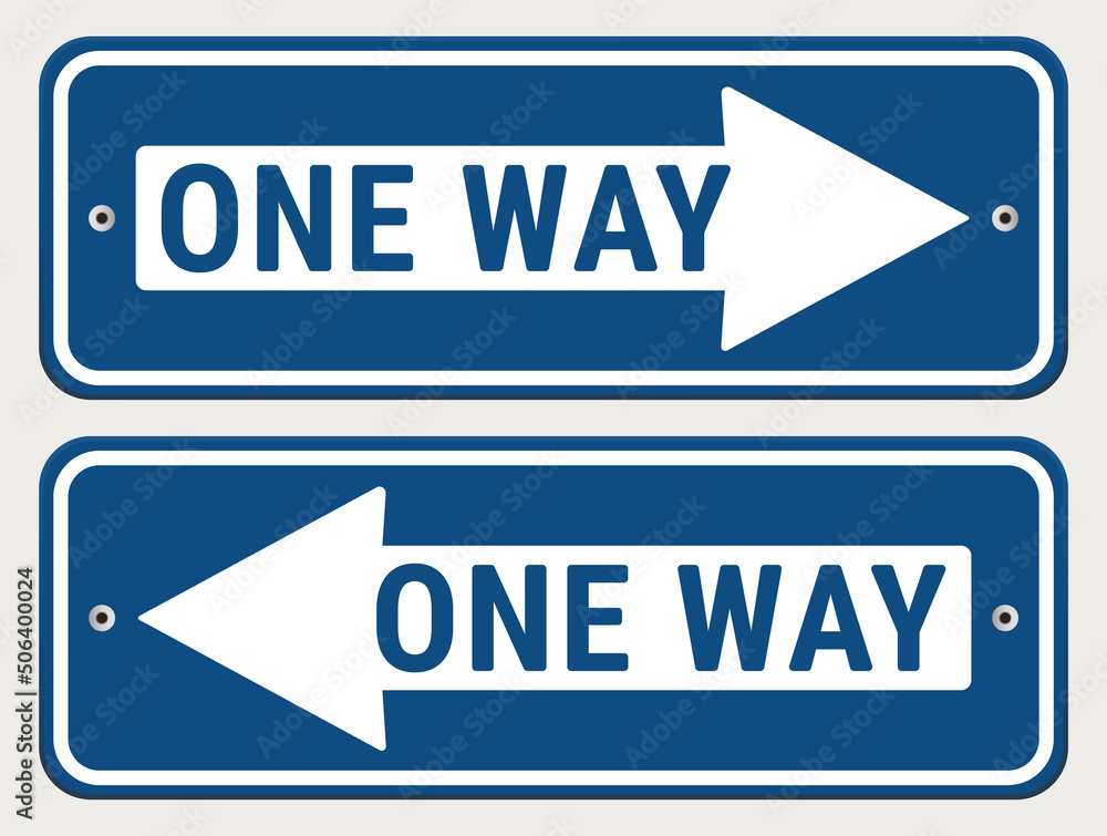 One Way Blue Sign. Right and Left Road Direction Signs. Vector ...