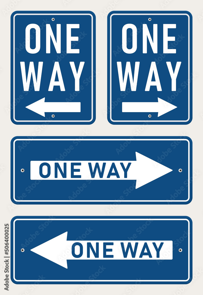 One Way Blue Sign. Right and Left, Vertical and Horizontal Road ...