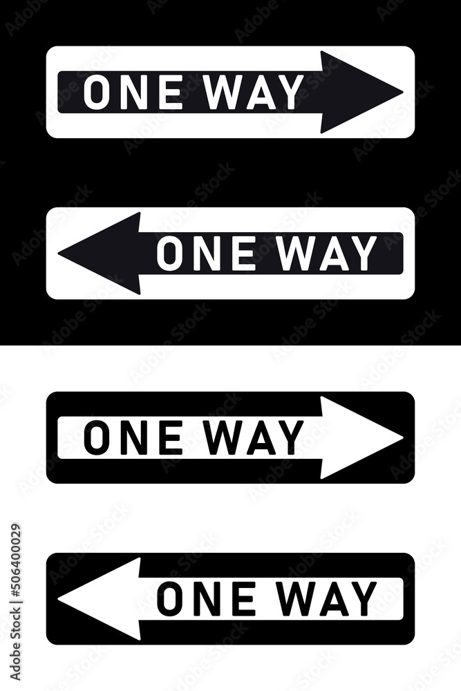 One Way Sign. Black and White Road Direction Arrow Sign. Vector ...