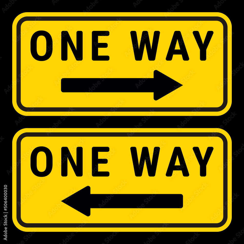 One Way Yellow Sign. Right and Left Road Direction Signs. Vector ...