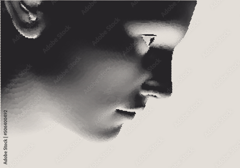 Abstract man head made from dots. Side view of dotted face background ...